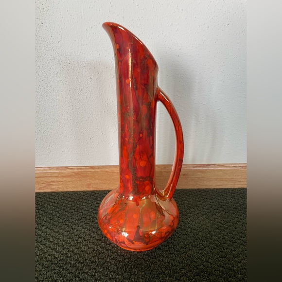 Accents | Vintage Large 1525 Tall Ceramic Orange Black Lava Drip Ewer ...